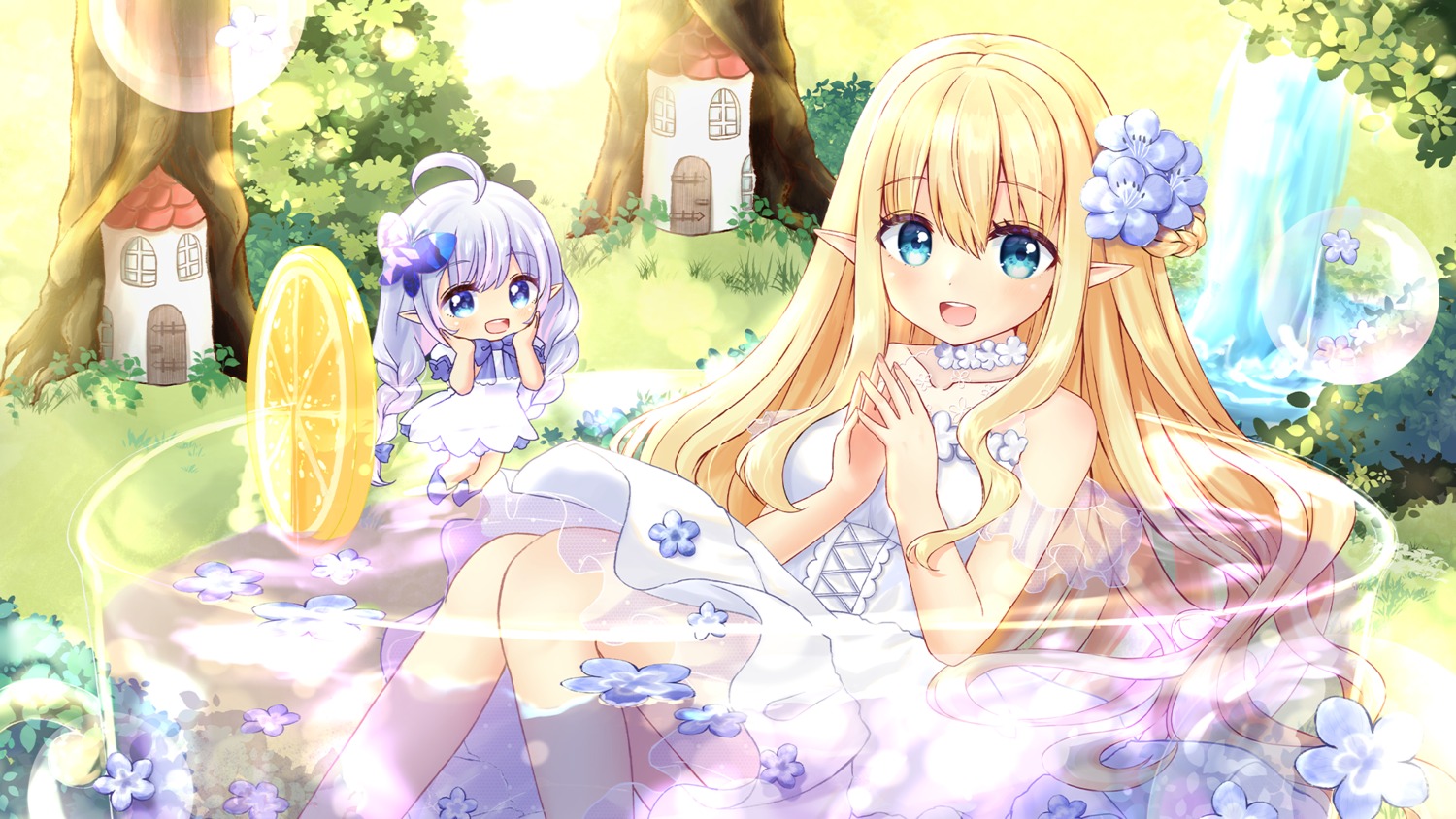 emori miku project bathing chibi dress pointy ears see through summer dress tagme wallpaper wet ...